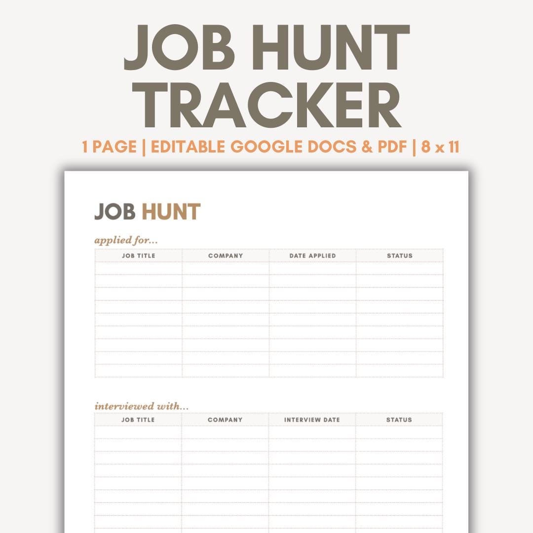 Job Search Tracker Google Docs Editable Printable First Job Planner Job ...