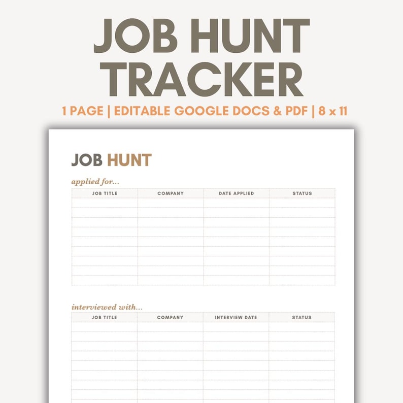 Job Search Tracker Google Docs Editable Printable First Job Planner Job ...