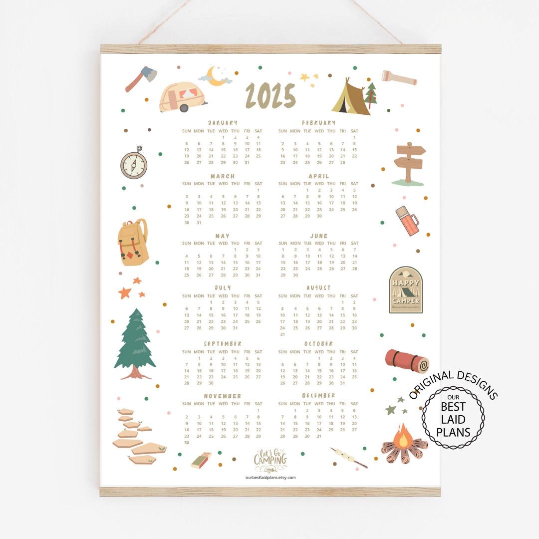 2025 Calendar Printable PDF Camping 2025 Calendar at a Glance 2025 ...