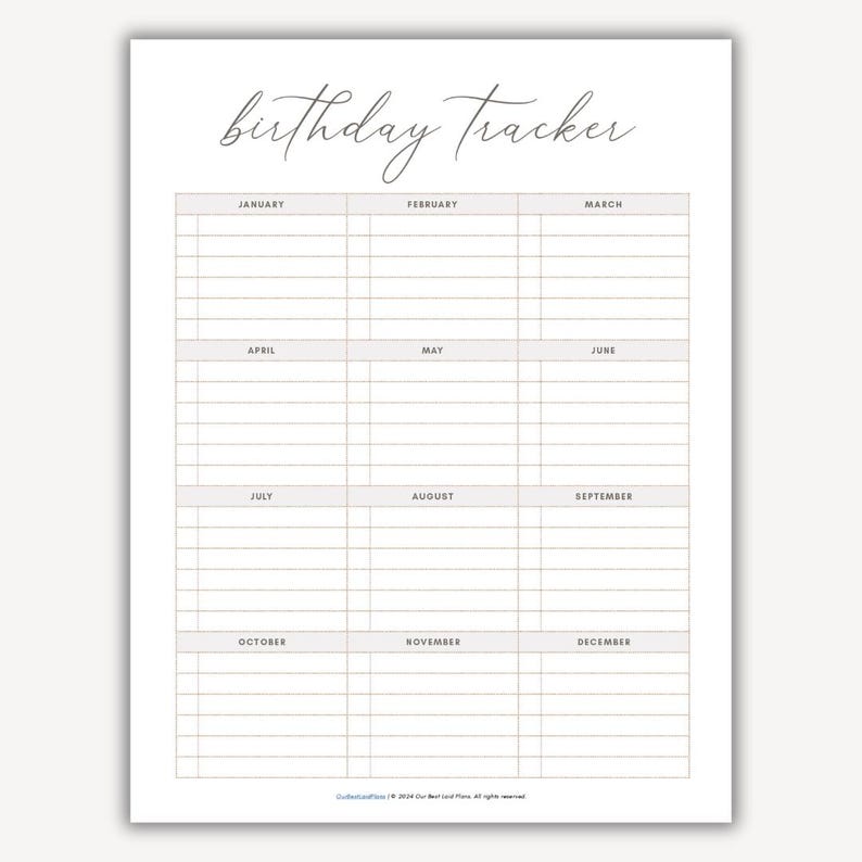 Birthday Tracker Printable PDF, Birthday Tracking Calendar, Keep Track ...