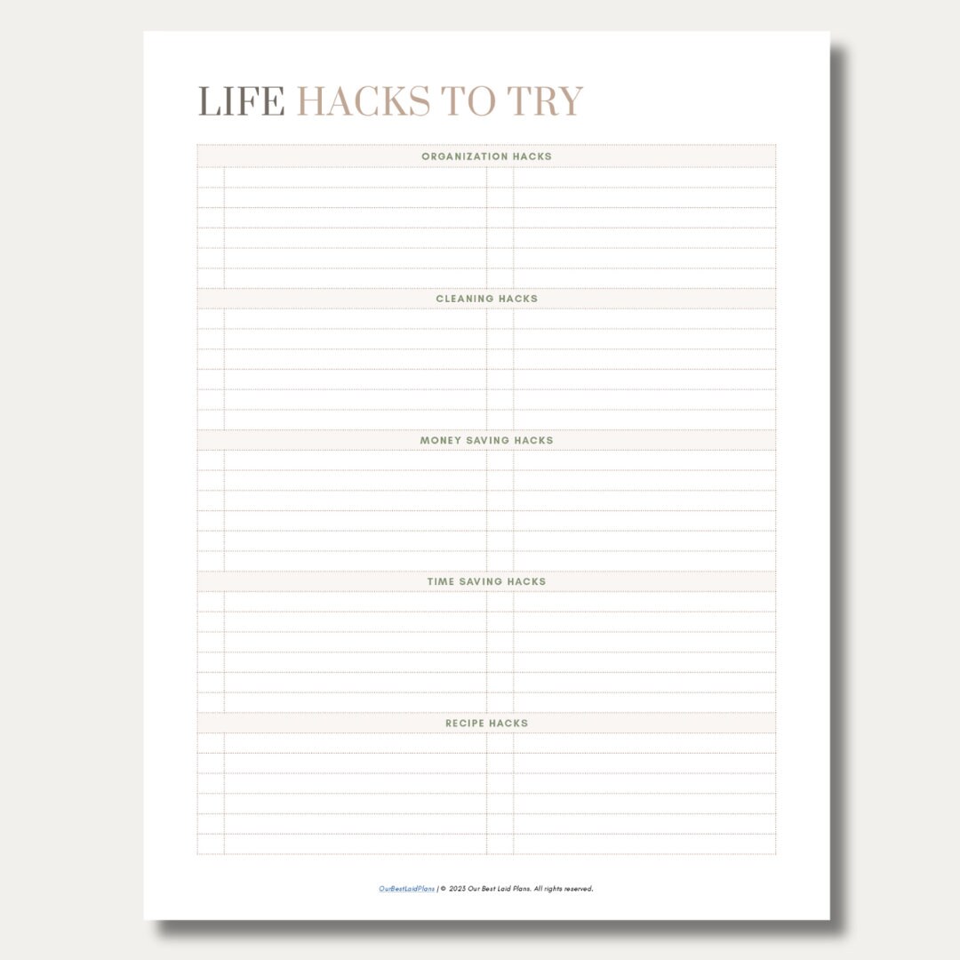 Life Hacks to Try Planner Printable PDF Organizational - Etsy