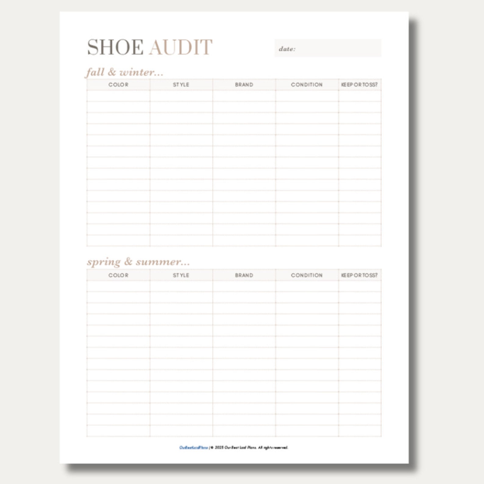 Shoe Audit Printable PDF, Shoe Inventory Planner Printable Digital ...