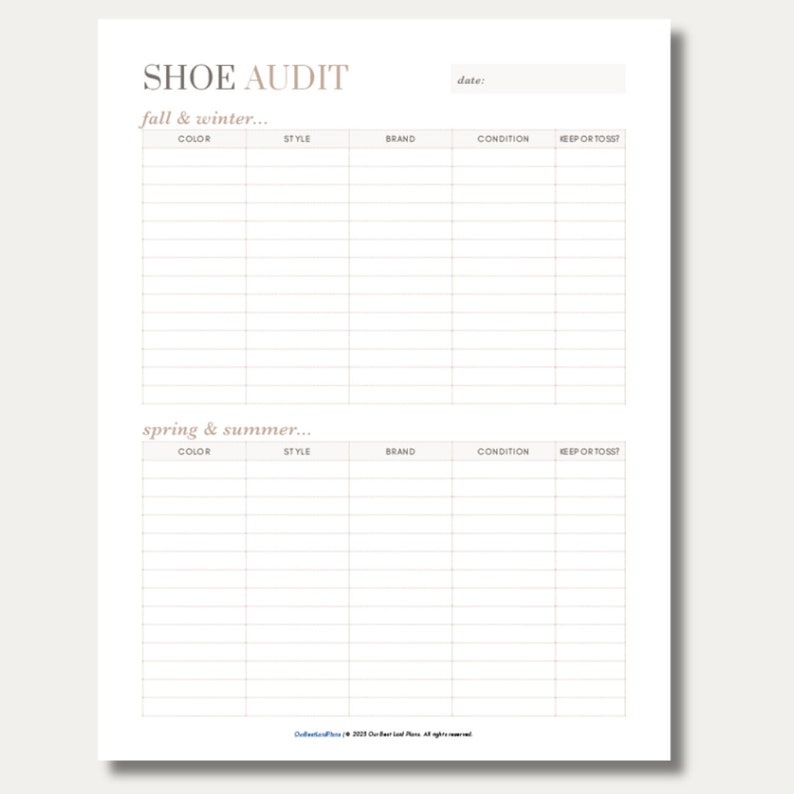 Shoe Audit Printable PDF, Shoe Inventory Planner Printable Digital ...