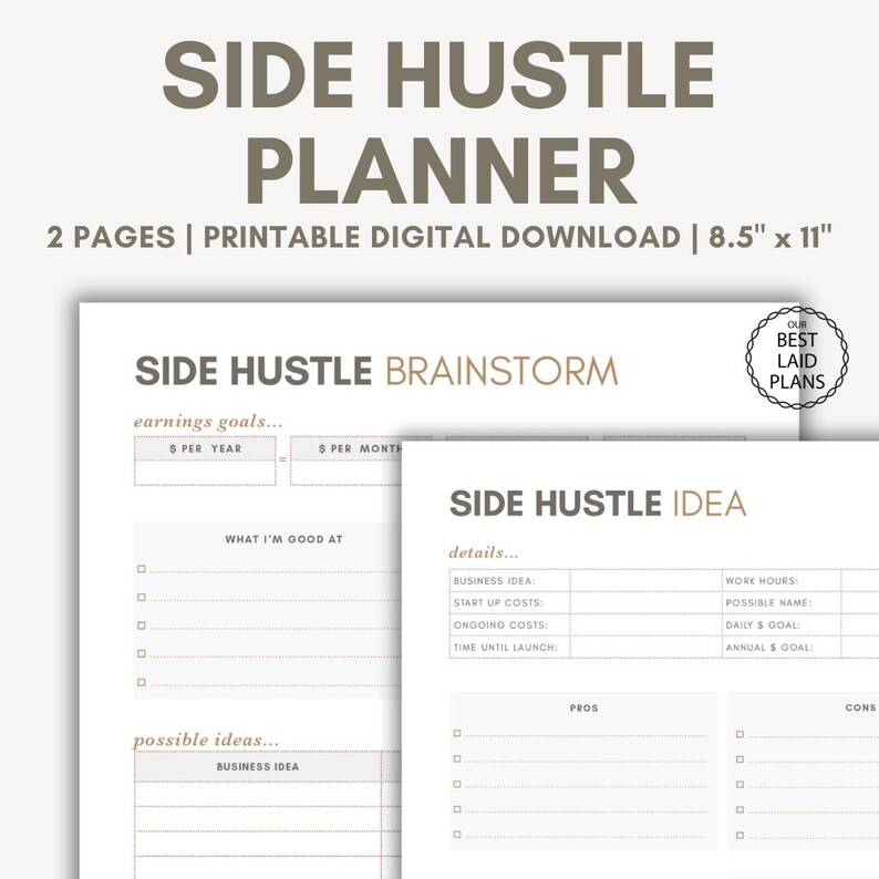 Side Hustle Planner Printable PDF Side Hustle Jobs Ideas Side Hustle ...