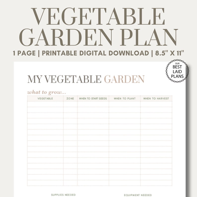 Vegetable Garden Plan Printable PDF, Vegetable Garden Planner Digital ...