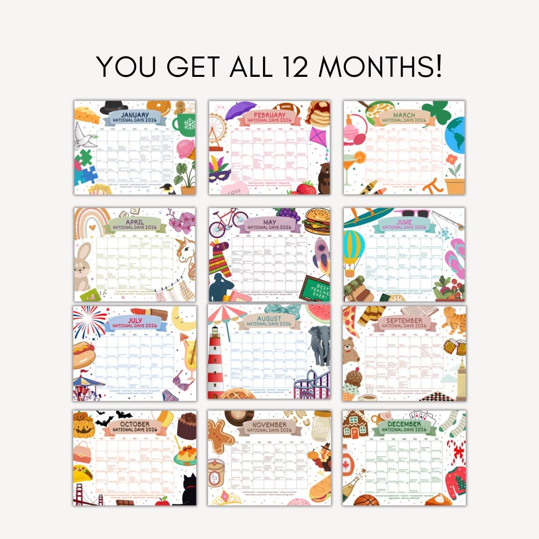 September National Days Calendar (includes All 12 Months), Calendar ...