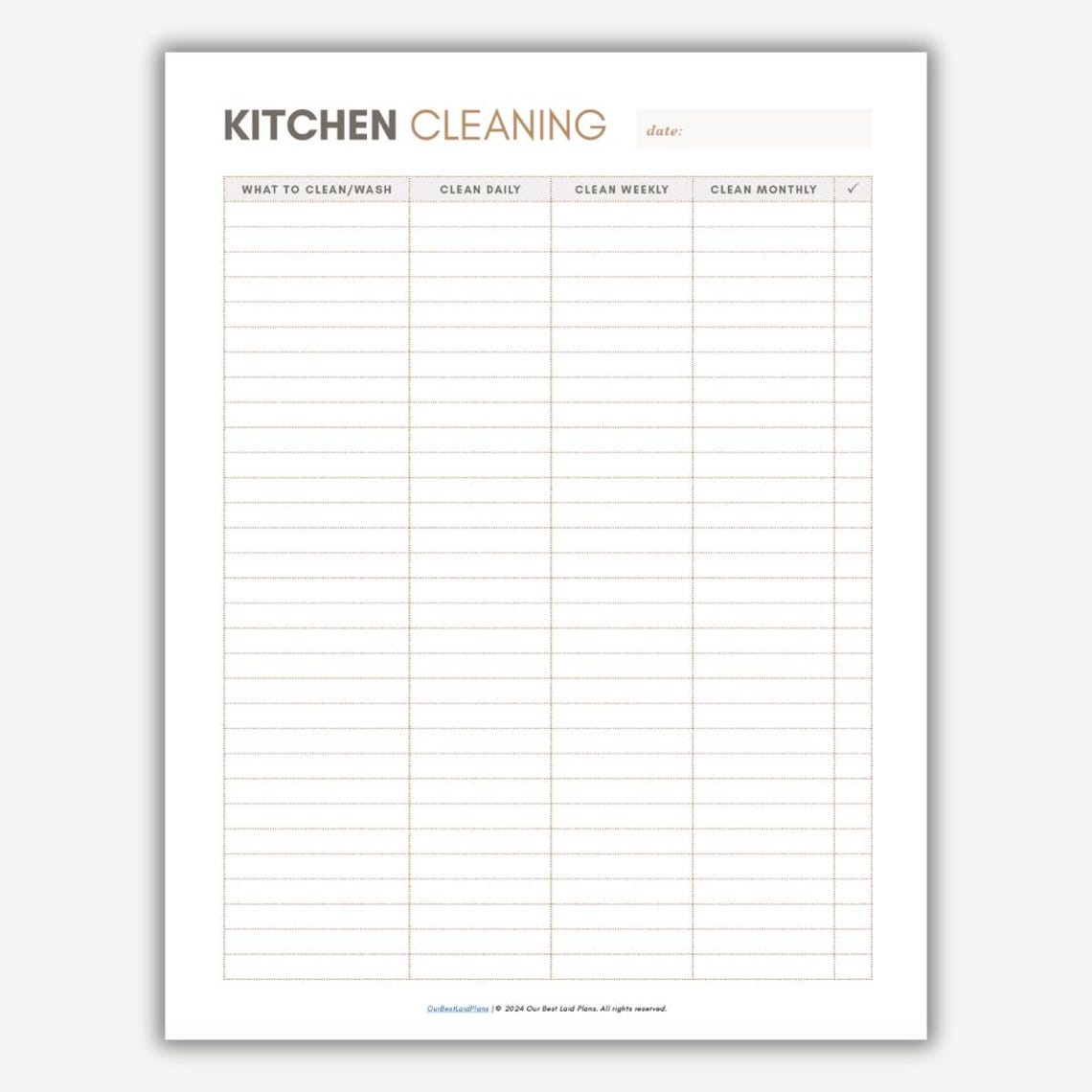 Kitchen Cleaning Checklist PDF, Kitchen Cleaning Checklist Printable ...