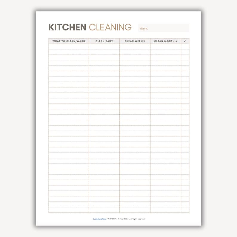 Kitchen Cleaning Checklist PDF, Kitchen Cleaning Checklist Printable ...