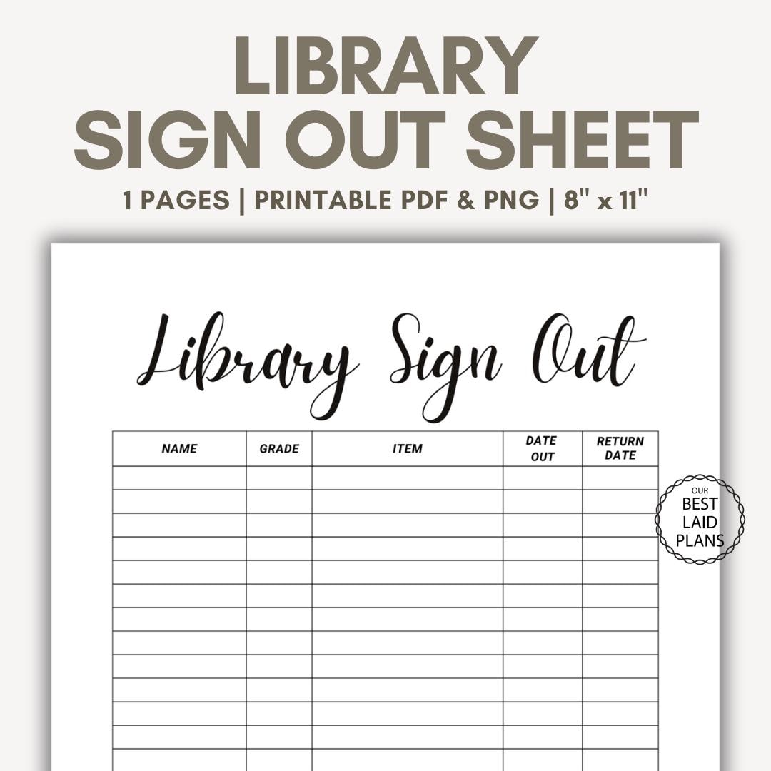 Library Sign Out Sheet Printable PDF, School Library Book Sign Out ...