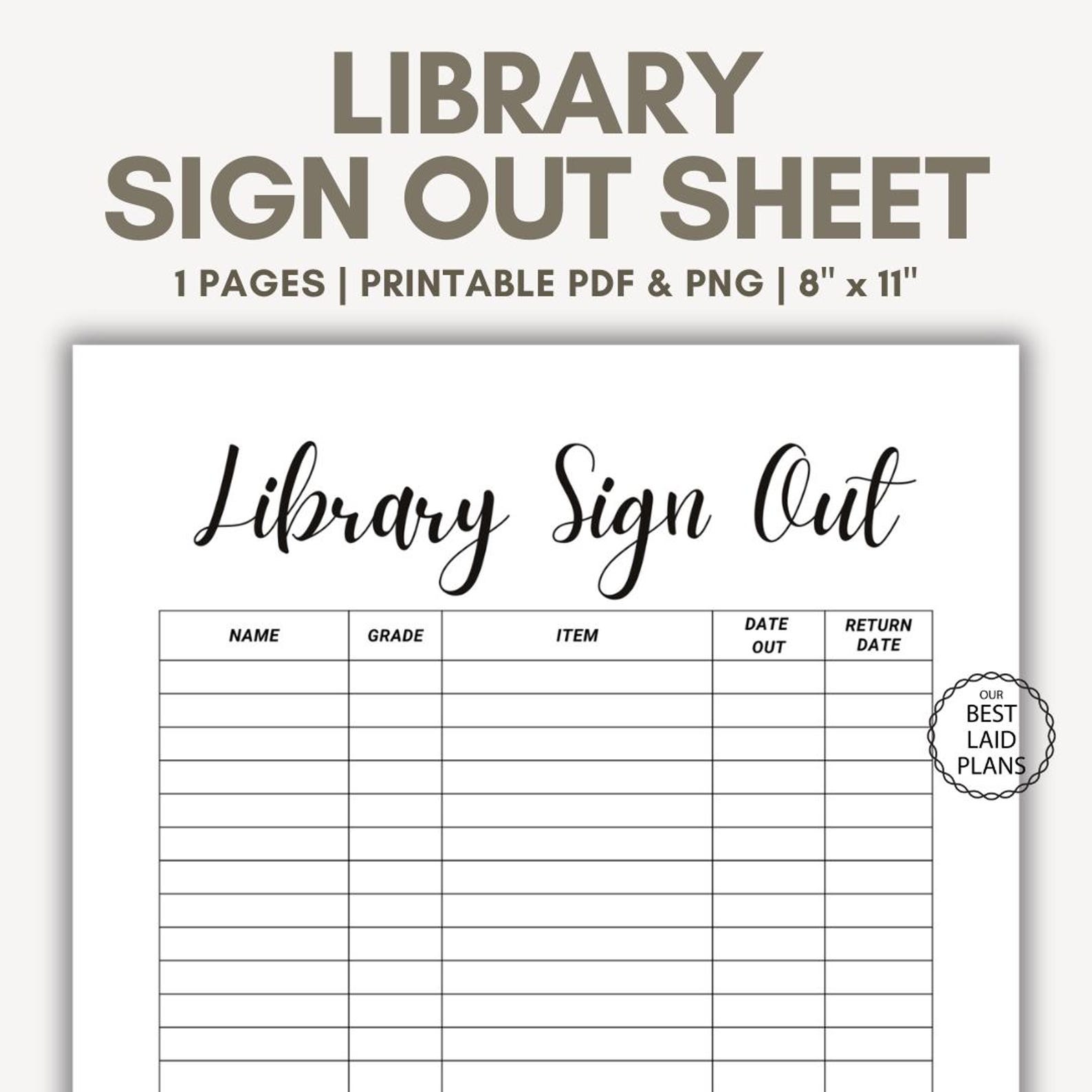 Library Sign Out Sheet Printable PDF, School Library Book Sign Out ...