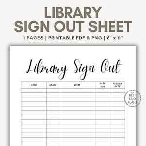 Library Sign Out Sheet Printable PDF, School Library Book Sign Out ...