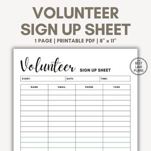 Volunteer Sign up Sheet Printable, Volunteer Sign up PDF, Volunteer ...