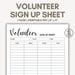 Volunteer Sign up Sheet Printable, Volunteer Sign up PDF, Volunteer ...