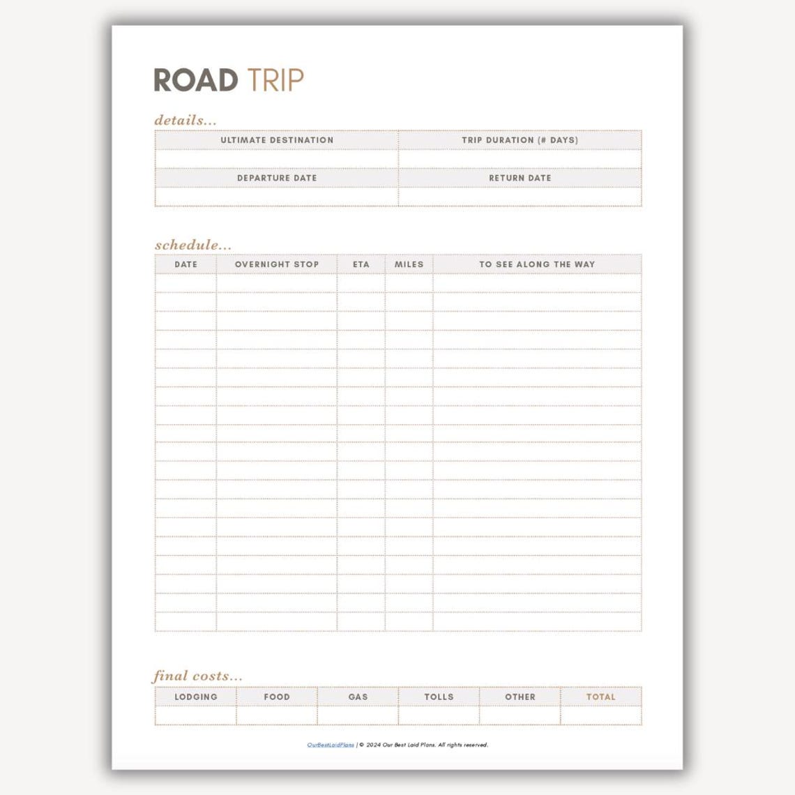 Road Trip Planner Printable PDF, Road Travel Planner Digital Download ...