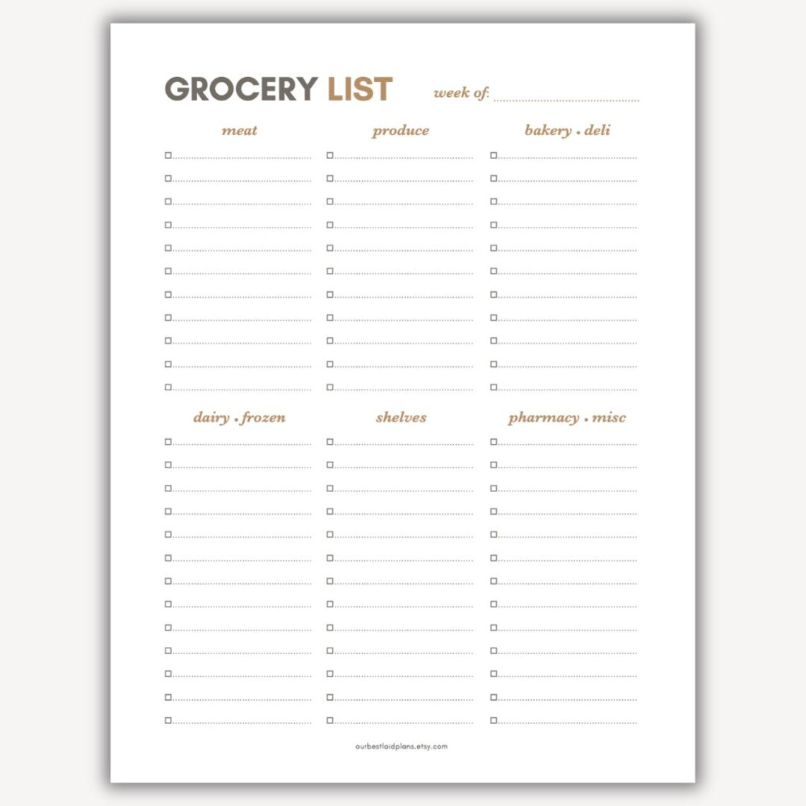 Grocery List Template Printable, Grocery Food Shop List, Grocery Store ...