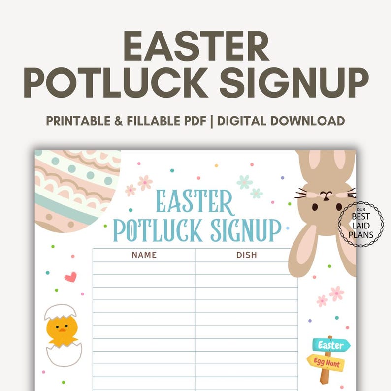 Easter Potluck Sign up Sheet Printable, Easter Dinner Sign up Sheet ...