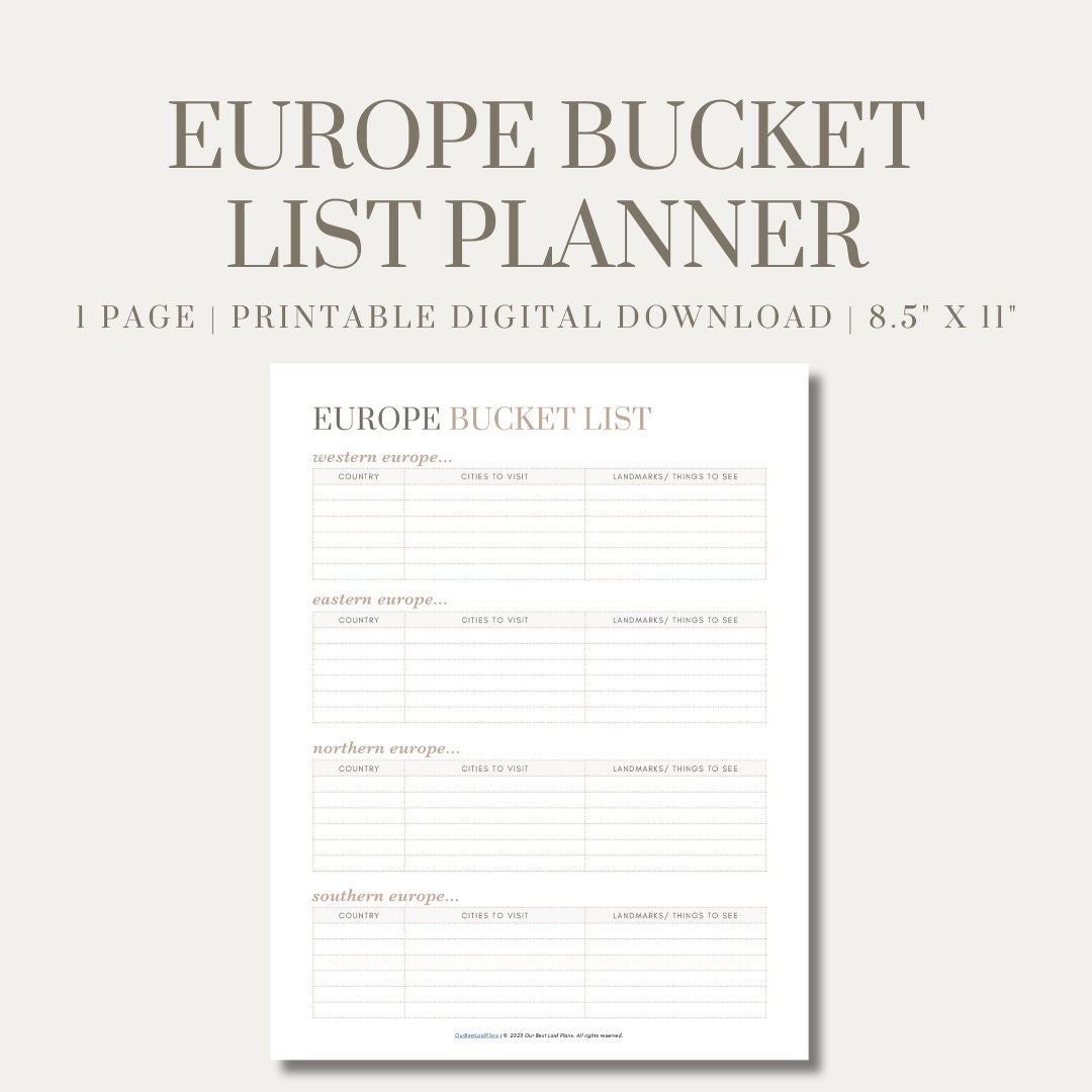 Europe Bucket List Printable PDF Europe Travel List Europe - Etsy