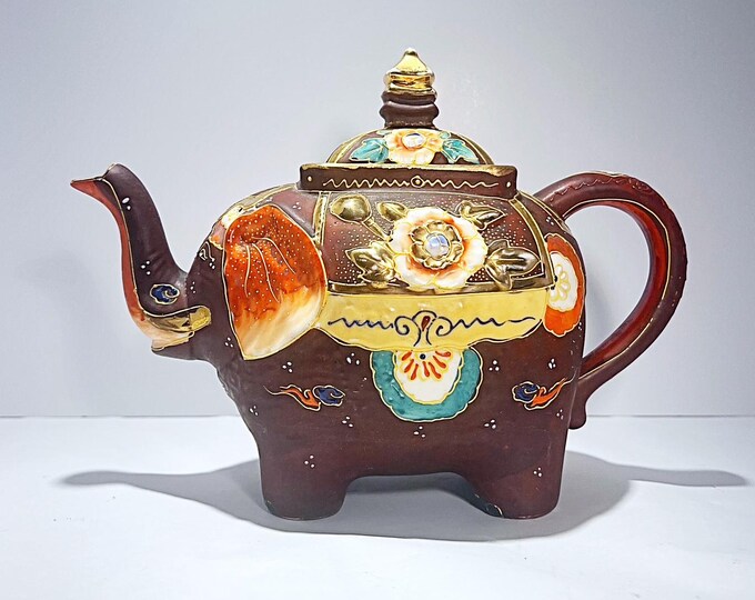 Vintage Japanese Moriage Elephant Teapot – Hand-painted Satsuma Style ...