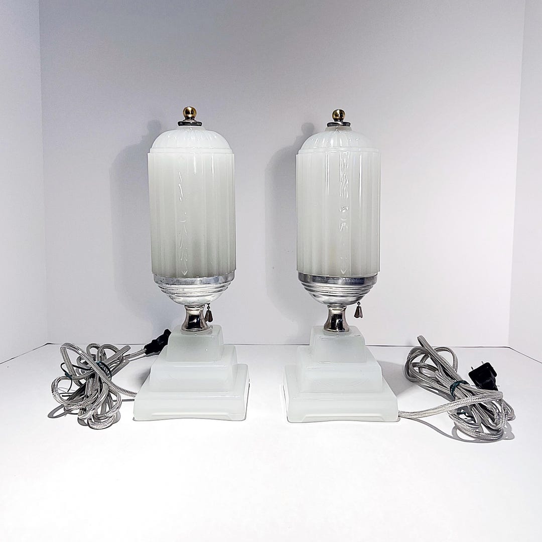 Vintage Milk Glass Bullet Table Lamps – Art Deco Style - Etsy