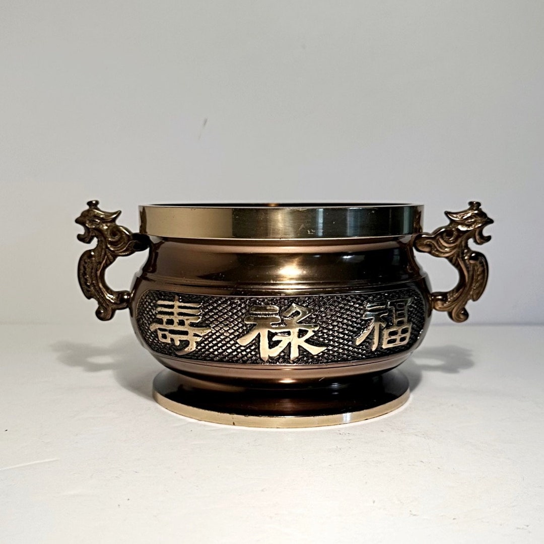 Vintage Heavy Bronze Cache Pot Vase, With Phoenix Handles - Etsy