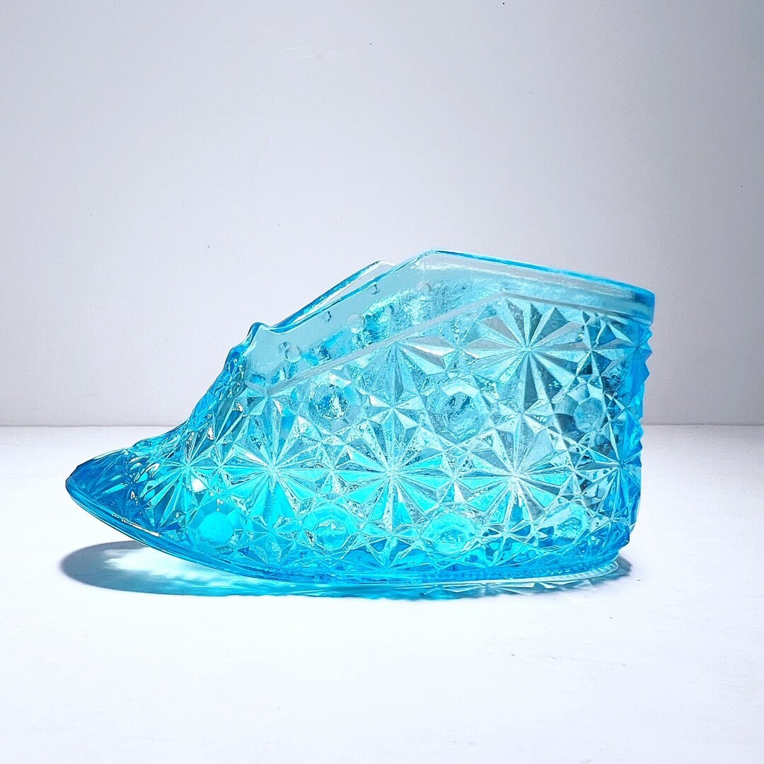 Vintage Fenton Daisy & Button Blue Glass Baby Bootie Match Holder - Etsy