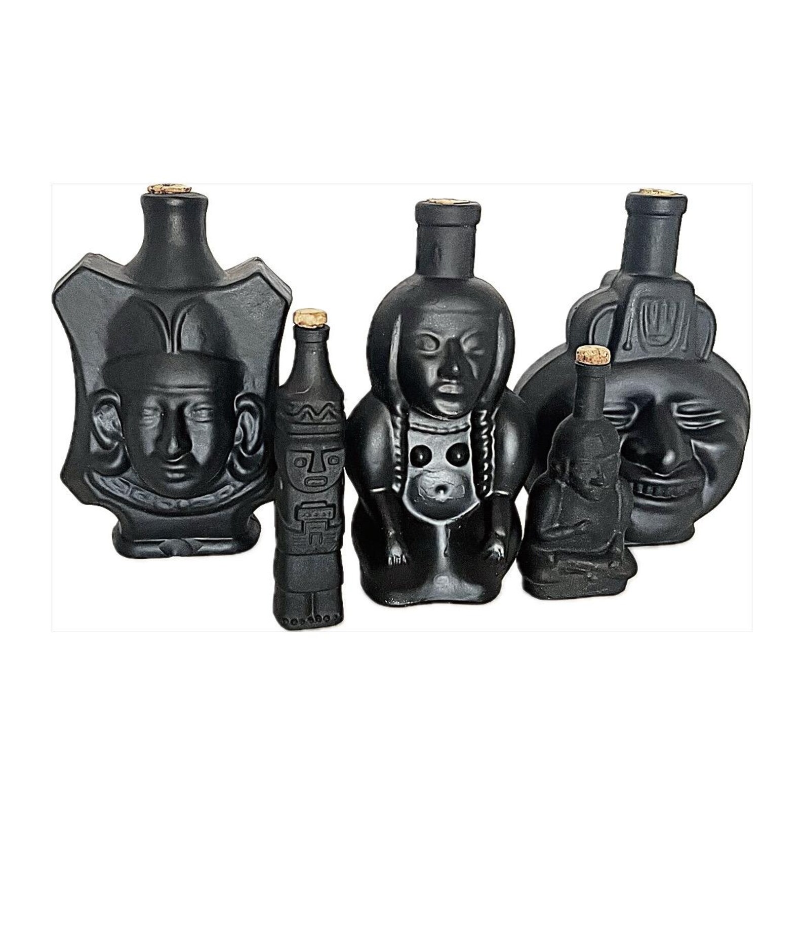 Ranuzzi Lima Peru Inca Pisco Black Figural Face Decanter Glass Bottles ...