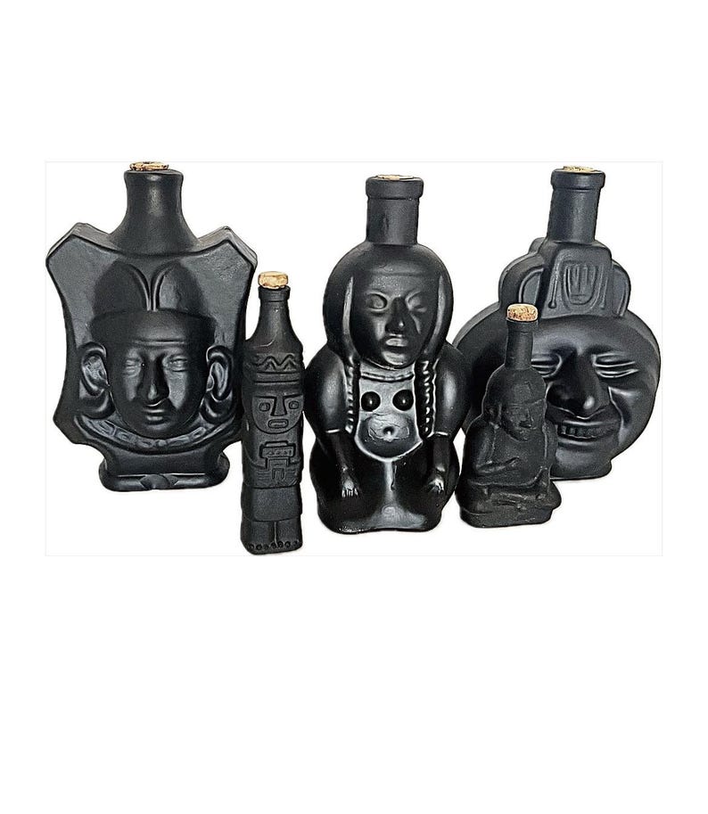 Ranuzzi Lima Peru Inca Pisco Black Figural Face Decanter Glass Bottles ...
