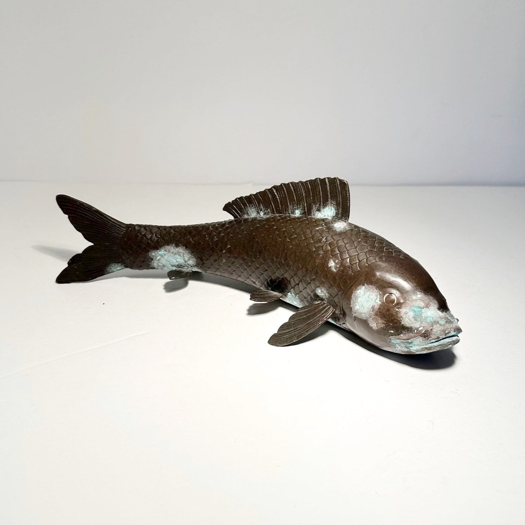 Bronze Koi Fish Sculpture, Dark Brown With Verdigris Patina Finish. - Etsy