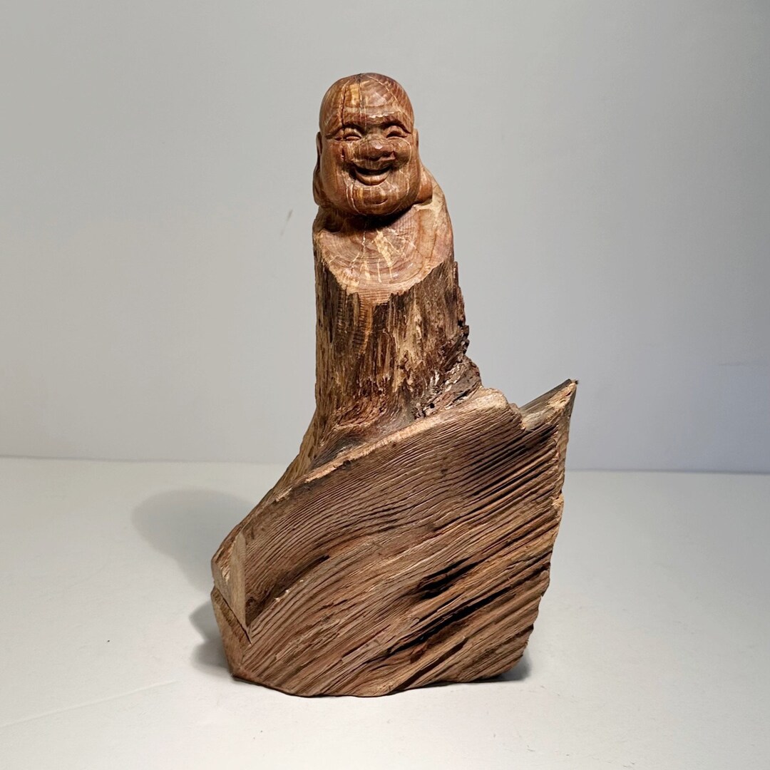 Vintage Carved Smiling Buddha Head of a Tree Branch - Etsy