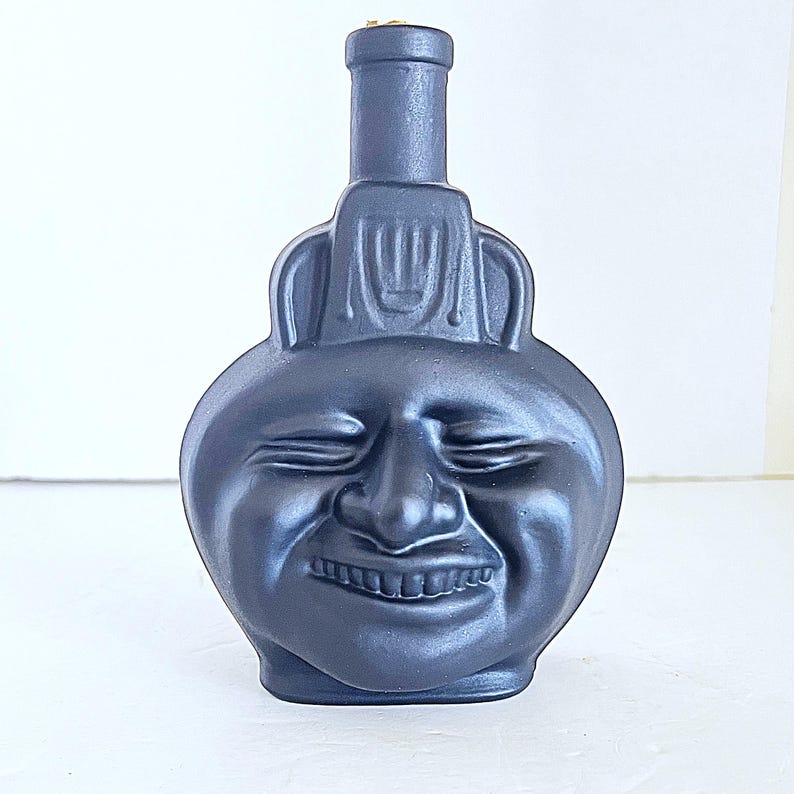 Ranuzzi Lima Peru Inca Pisco Black Figural Face Decanter Glass Bottles ...