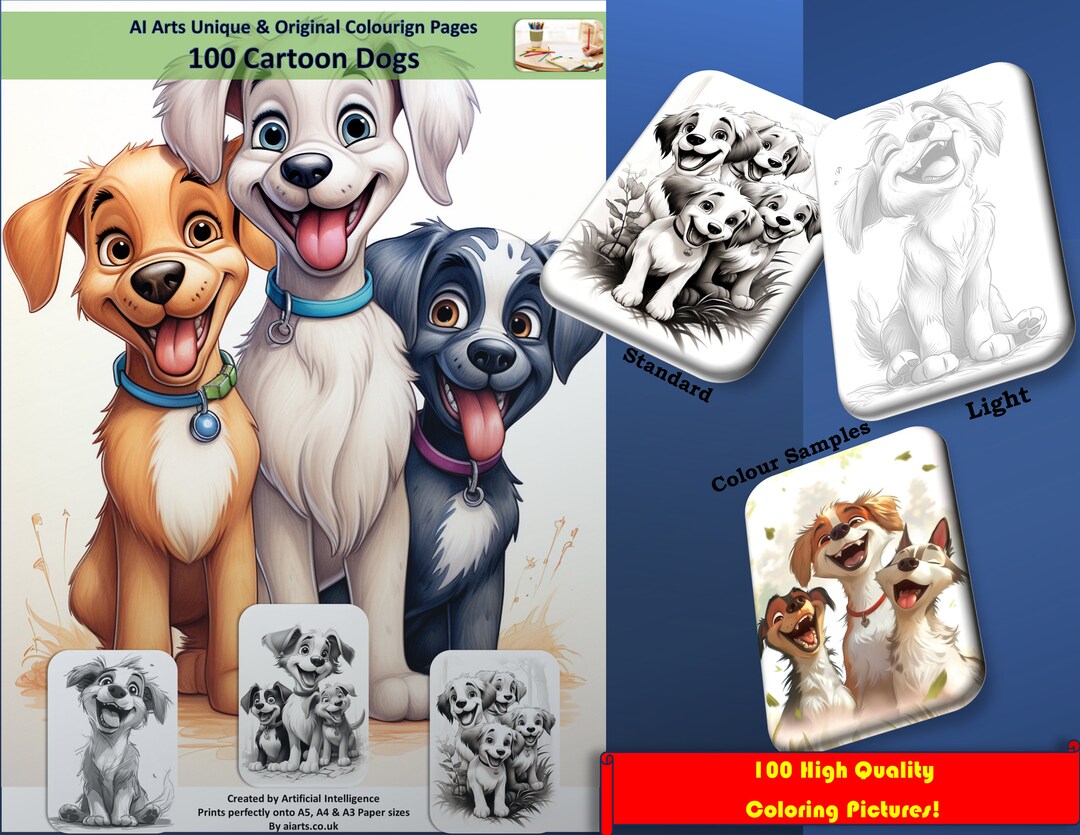 Cartoon Dogs, 100 Pages of Colouring Plus 40 Colour Samples Print ...