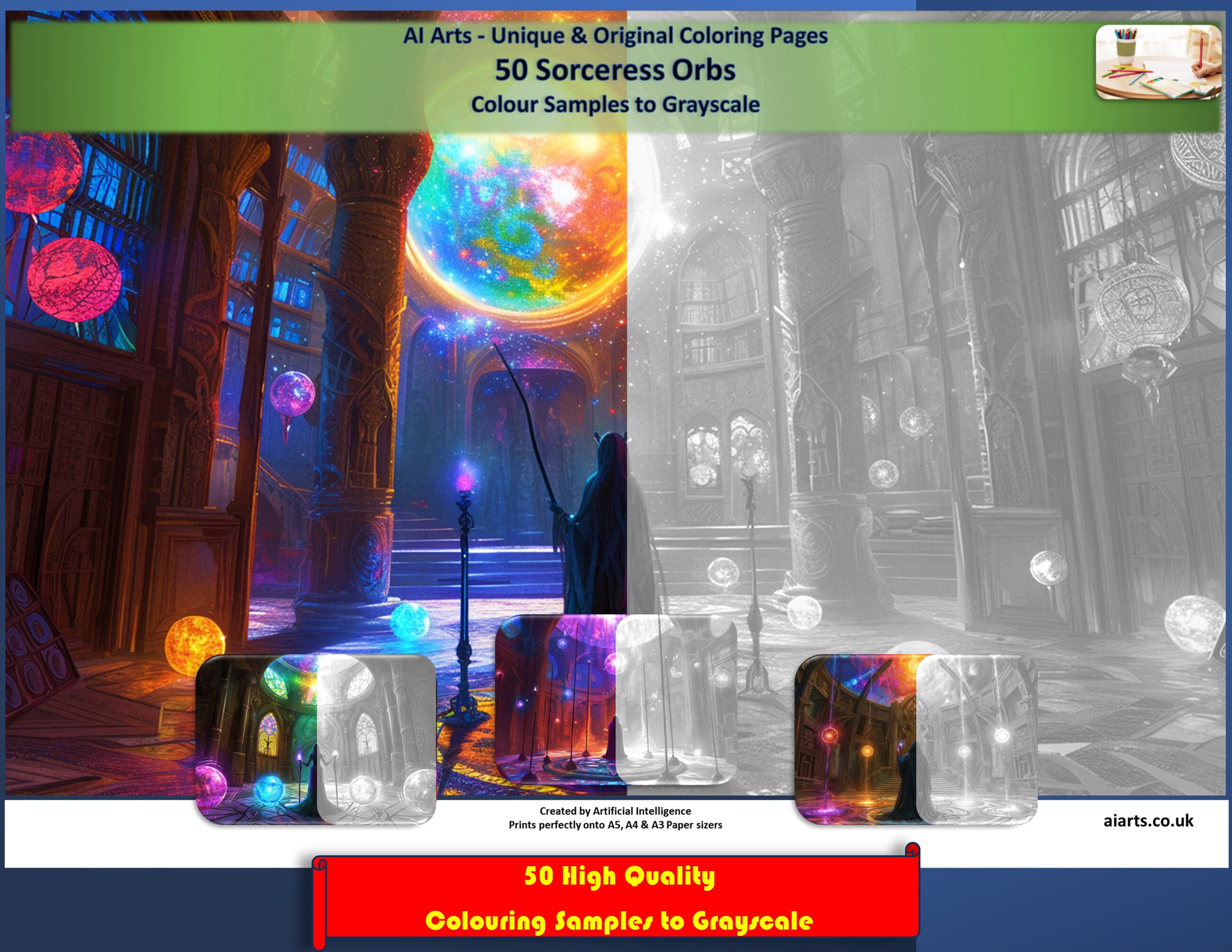 Fantasy Magical Sorceress Orbs, 100 Coloring Pages Plus 50 Color Sample ...