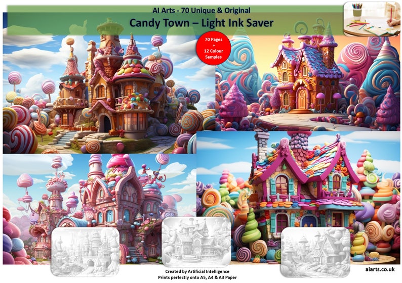 70 Pages of Candy Town to Print & Colour, Coloring Page Ebook - Etsy
