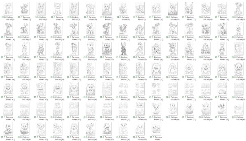100 Mixed Cartoon Character Coloring Pages (PDF & PNG) - Etsy