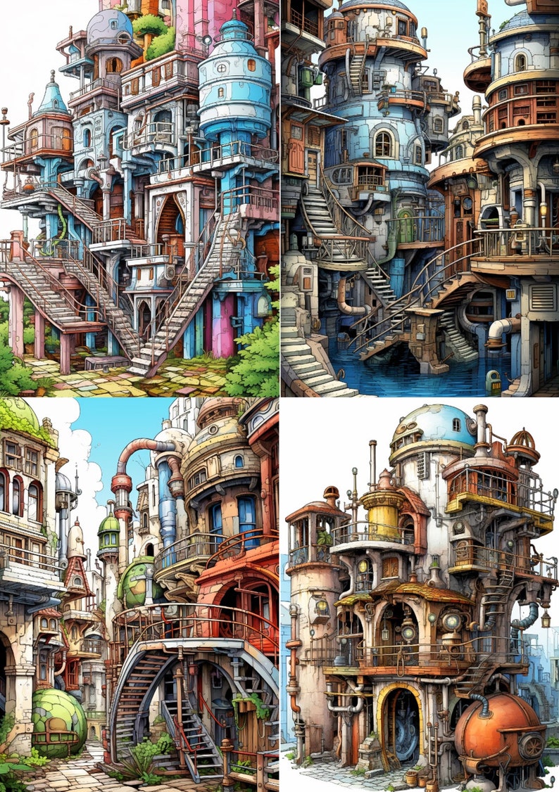 Crazy Inventor Homes, 56 Coloring Pages, 8 Color Samples and All Image ...