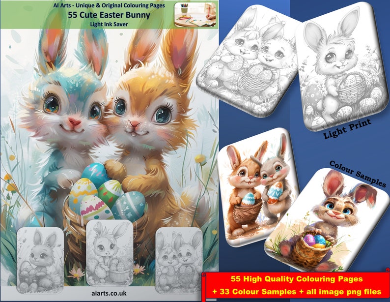 Cute Easter Bunny, 55 Colouring Pages Plus 33 Colour Samples Plus All ...