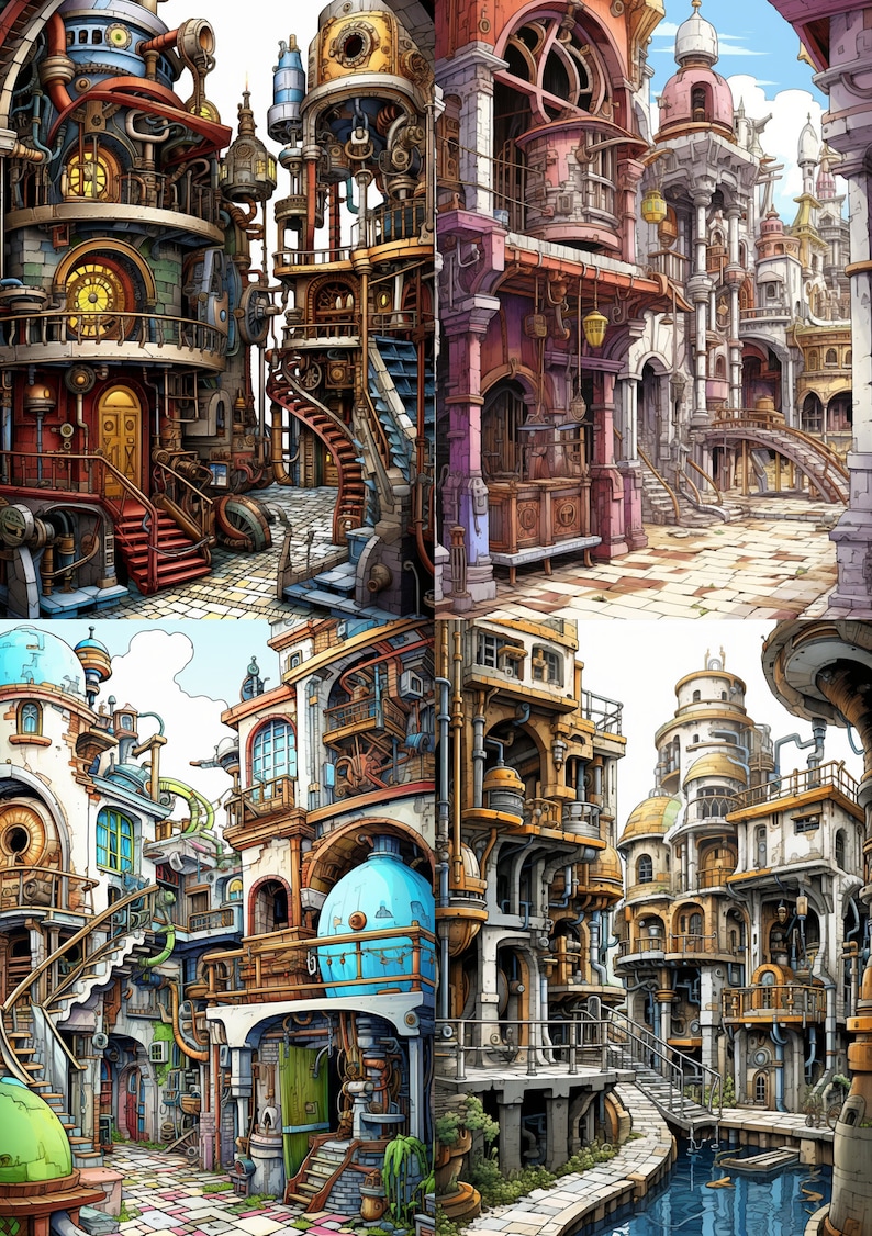 Crazy Inventor Homes, 56 Coloring Pages, 8 Color Samples and All Image ...