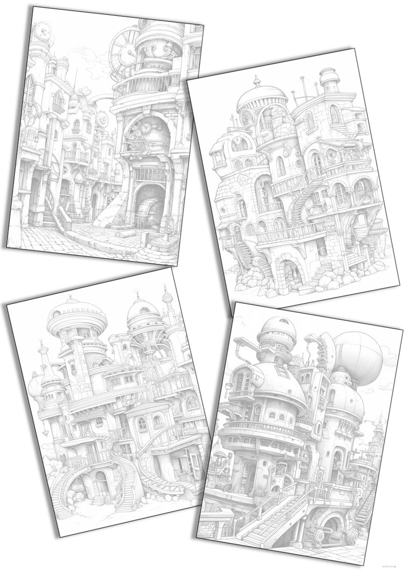 Crazy Inventor Homes, 56 Coloring Pages, 8 Color Samples and All Image ...