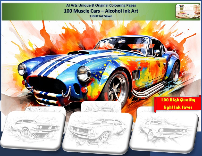 100 Pages of 1970s Muscle Cars - Alcohol Ink Art Style Plus 60 Colour ...