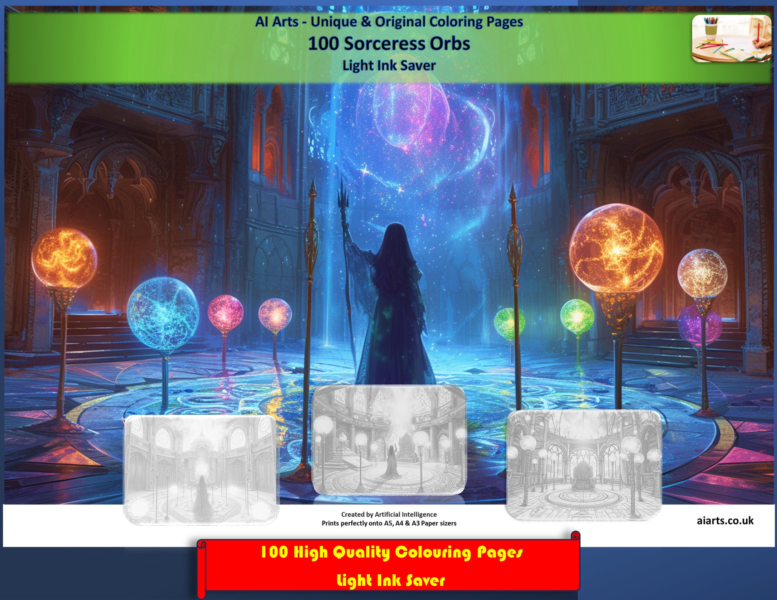 Fantasy Magical Sorceress Orbs, 100 Coloring Pages Plus 50 Color Sample ...