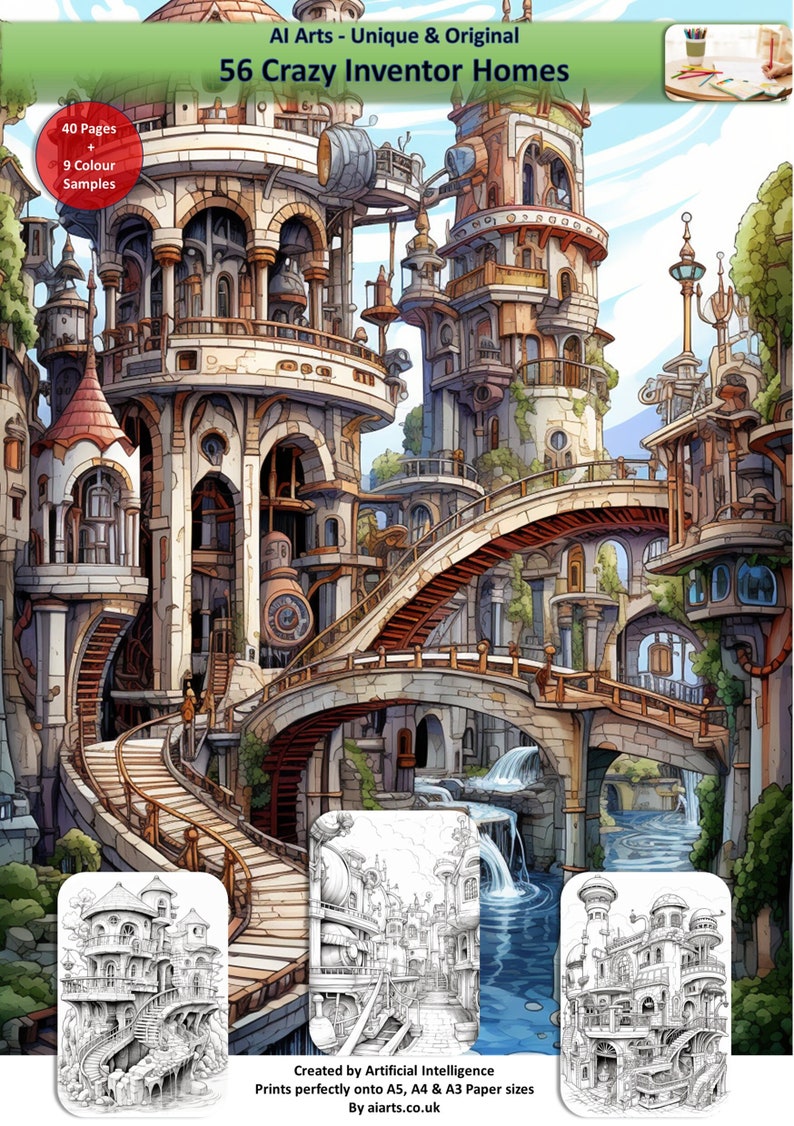 Crazy Inventor Homes, 56 Coloring Pages, 8 Color Samples and All Image ...