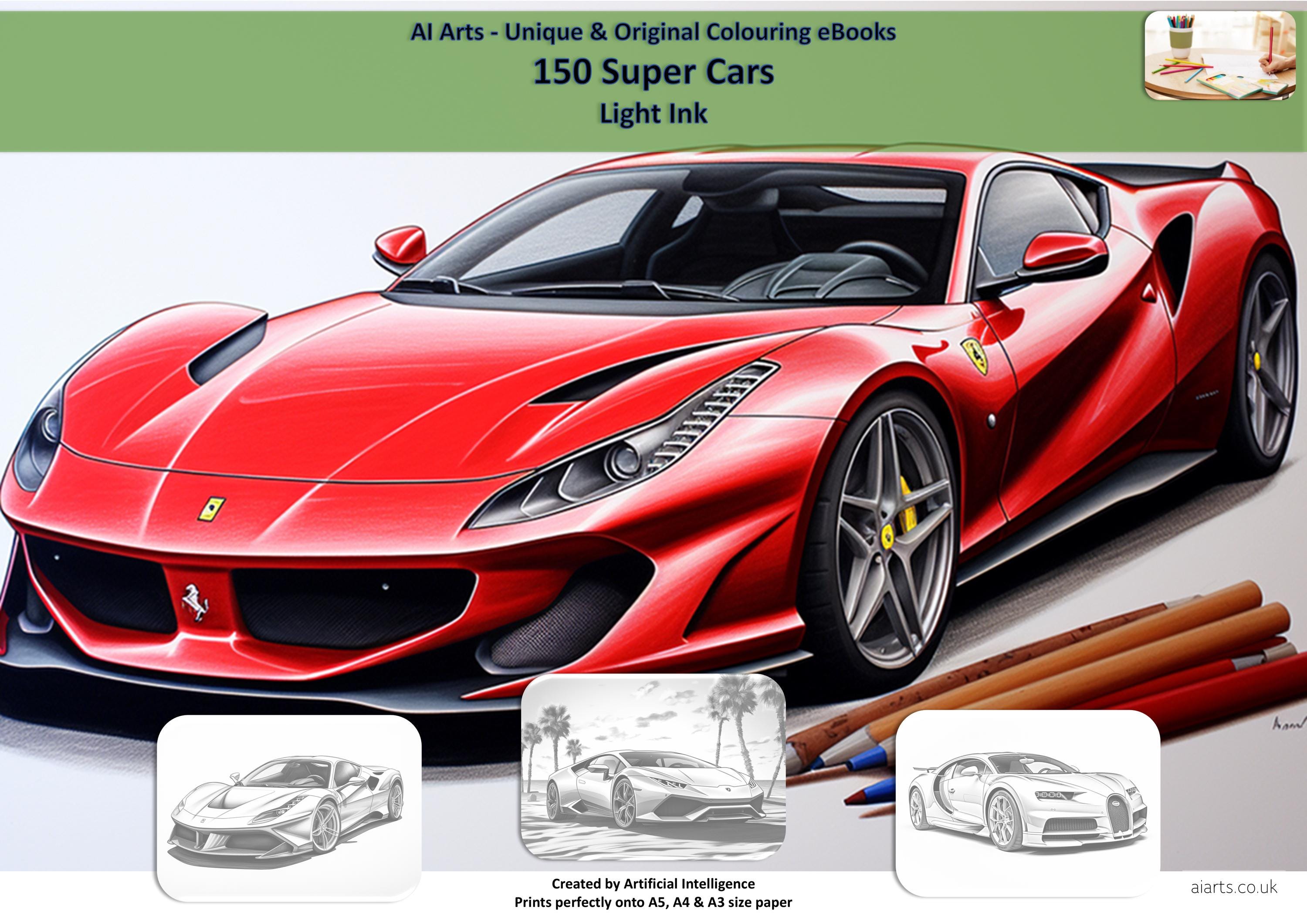 150 Pages of Super Cars to Print & Colour Printable Coloring Page Ebook ...