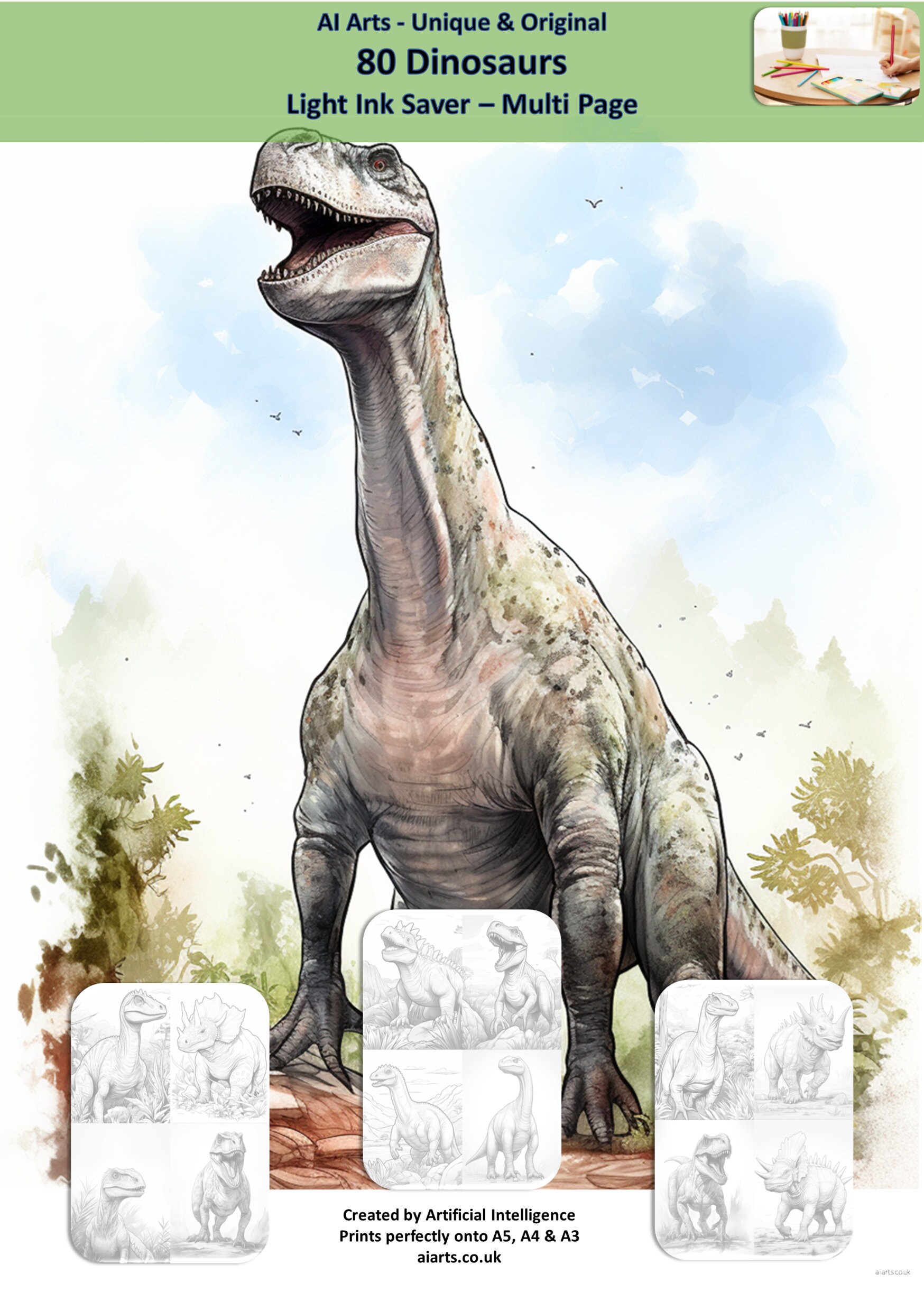 80 Pages of Dinosaurs to Print & Colour Ebook - Etsy