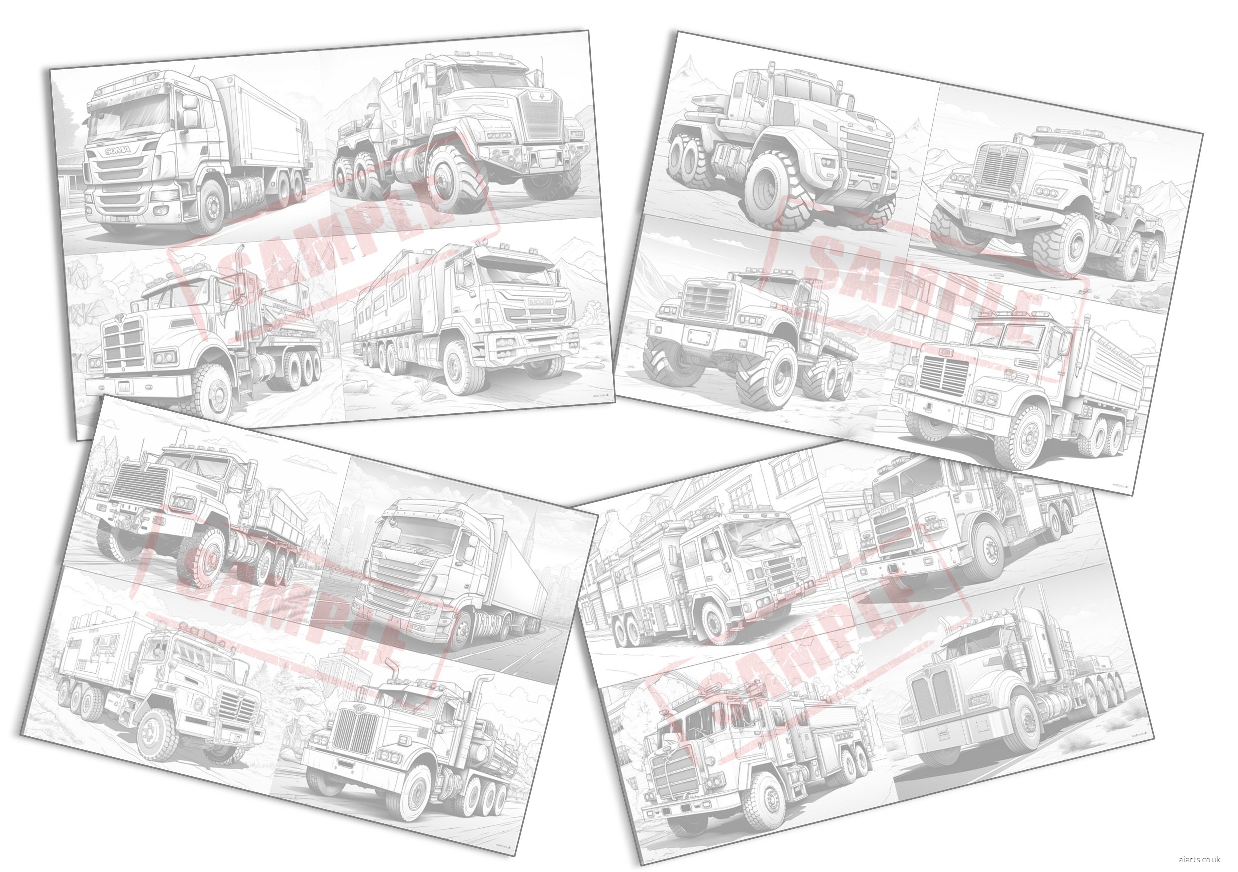 70 Pages of Awesome Trucks to Print & Colour, Coloring Page Ebook - Etsy