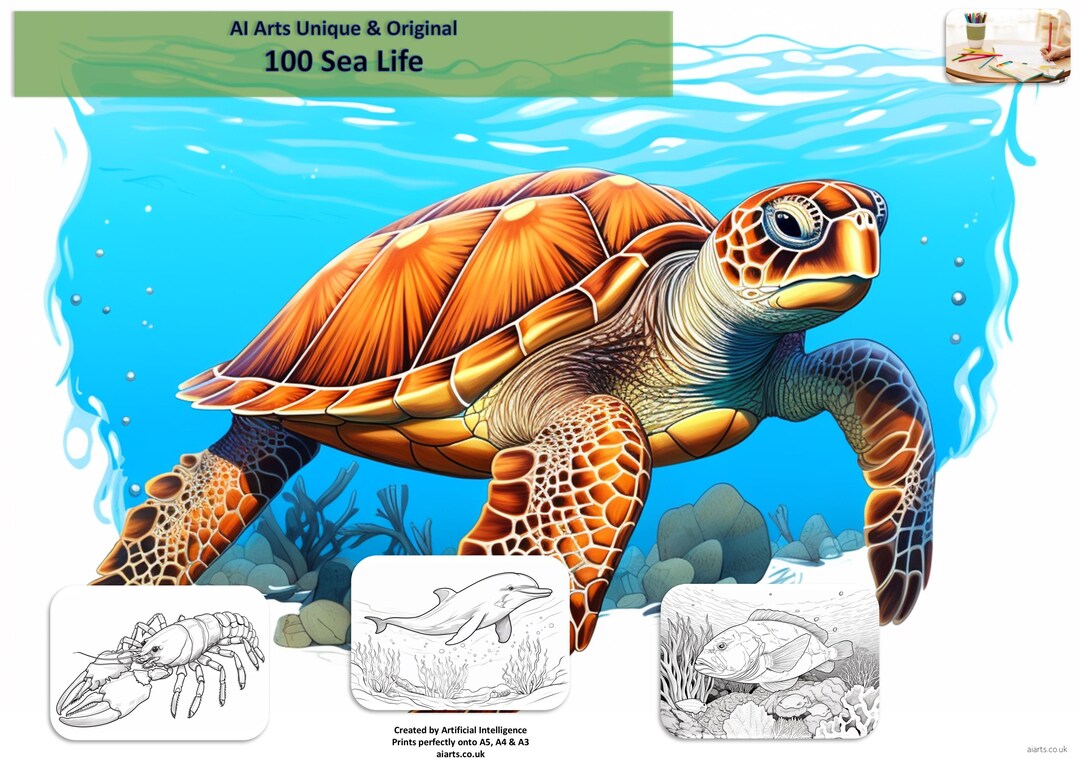100 Pages of Sea Life Plus Color Samples - Print & Colour, Coloring ...
