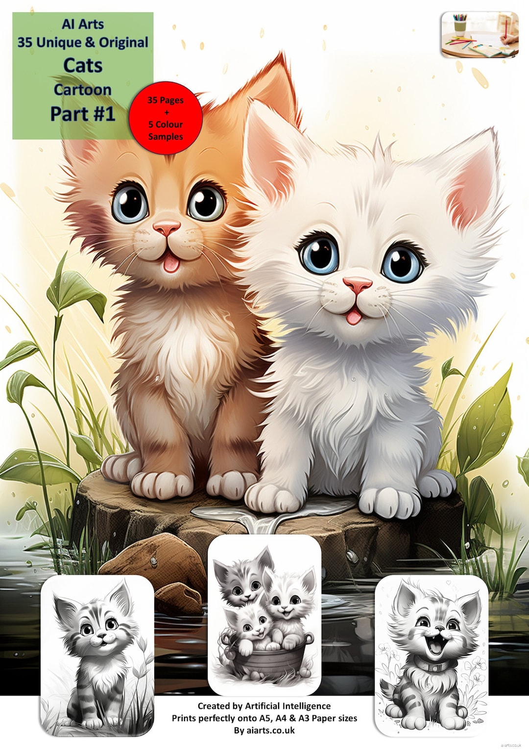 35 Pages of Cartoon Cats Print & Color Ebook: Part-1 - Etsy UK