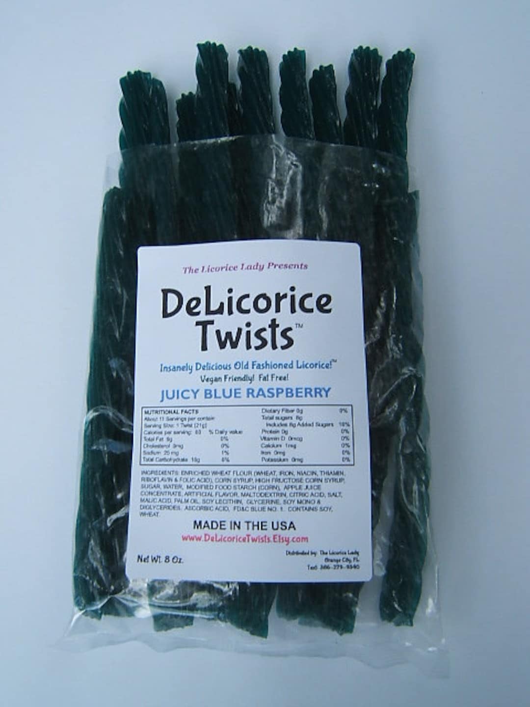 Jumbo Juicy Blue Raspberry Licorice - Half-pound Package - Chewy Vegan ...