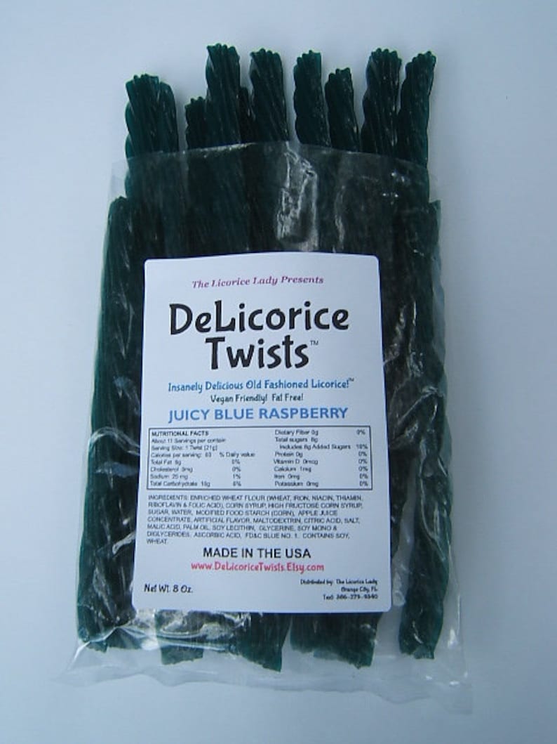 Jumbo Juicy Blue Raspberry Licorice - Half-pound Package - Chewy Vegan ...