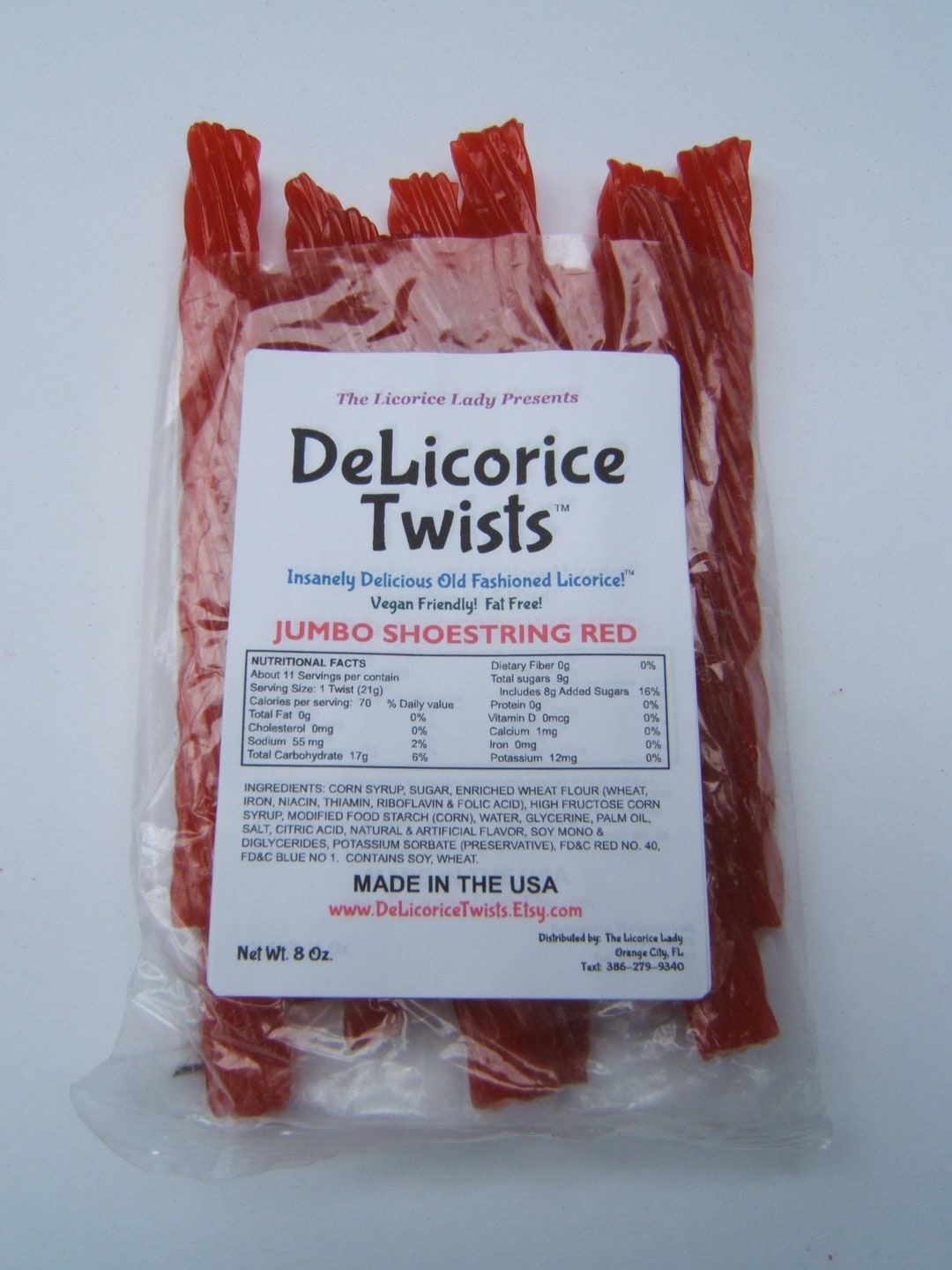 Jumbo Shoestring Red Licorice - Half- Pound Package - Chewy Vegan ...