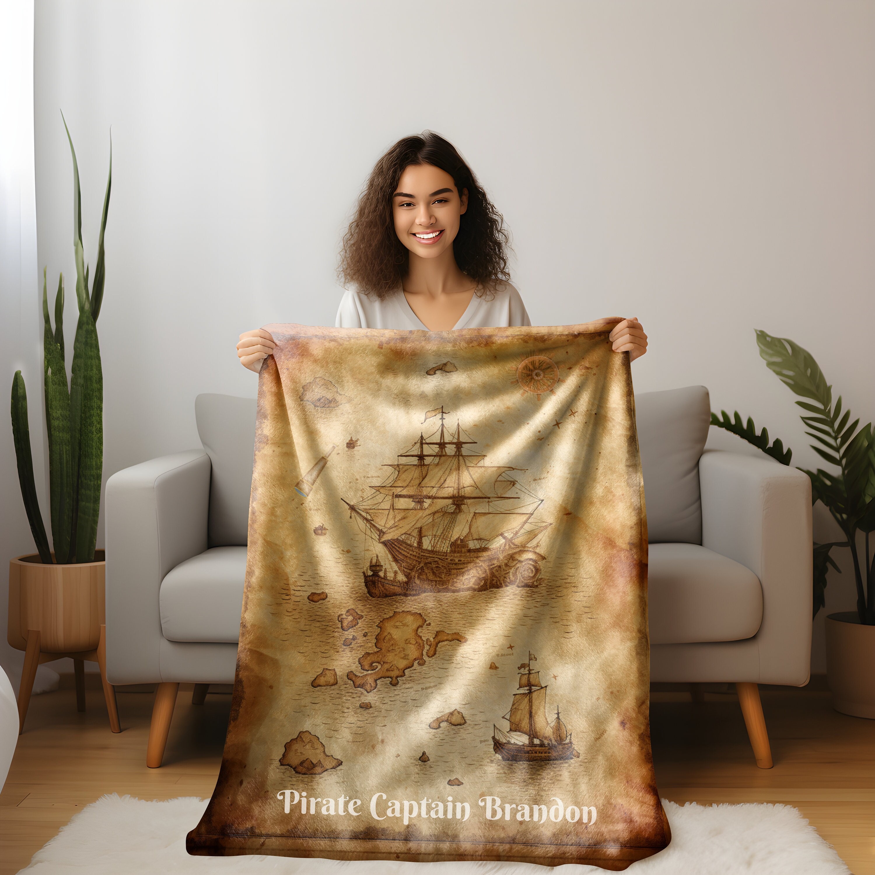 Personalized Pirate Blanket, Pirate Ship, Sherpa Fleece Blanket, Custom ...